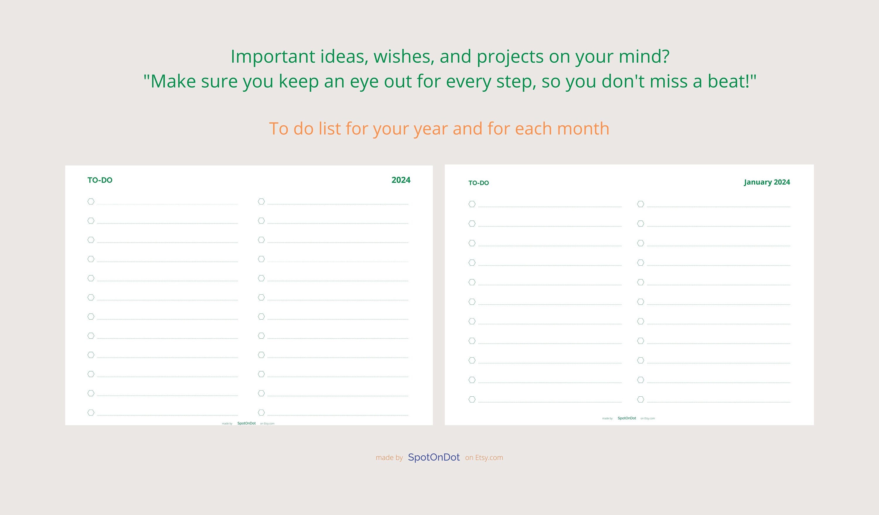 Green 2024 Year Printable Calendar Bundle, Monthly Cal, Weekly Planner ...