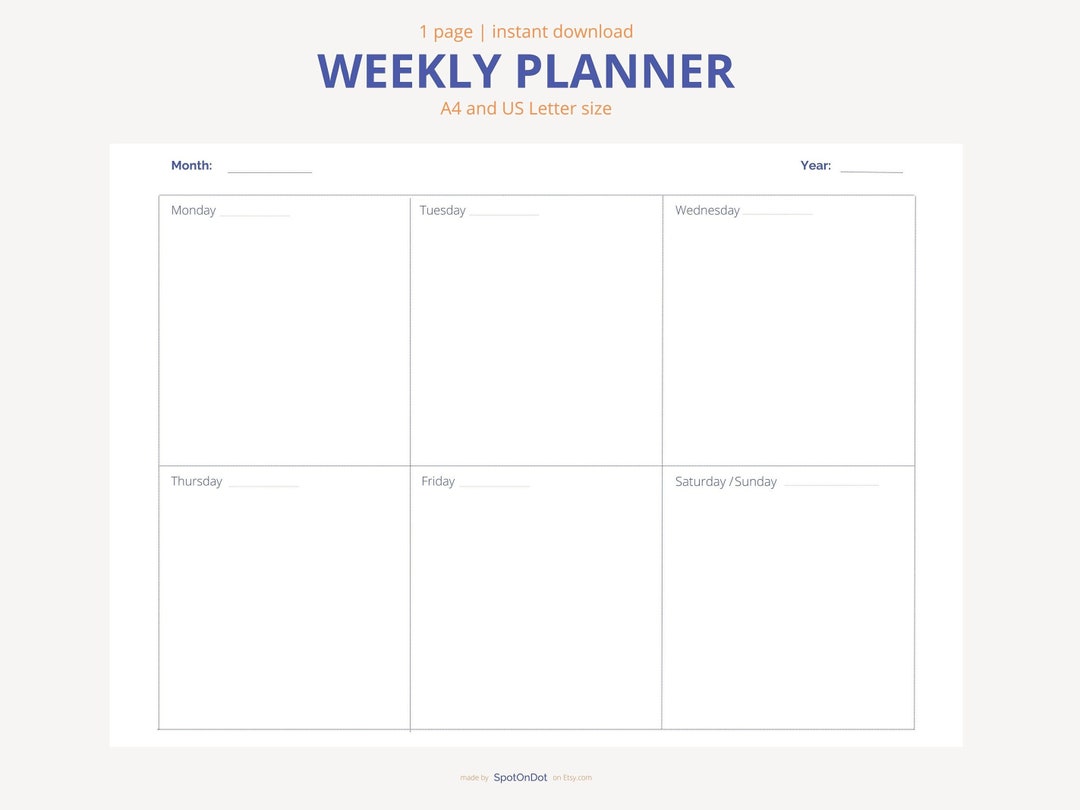 Undated Weekly Planner Printable, Hourly Weekly Planner, Week at a ...