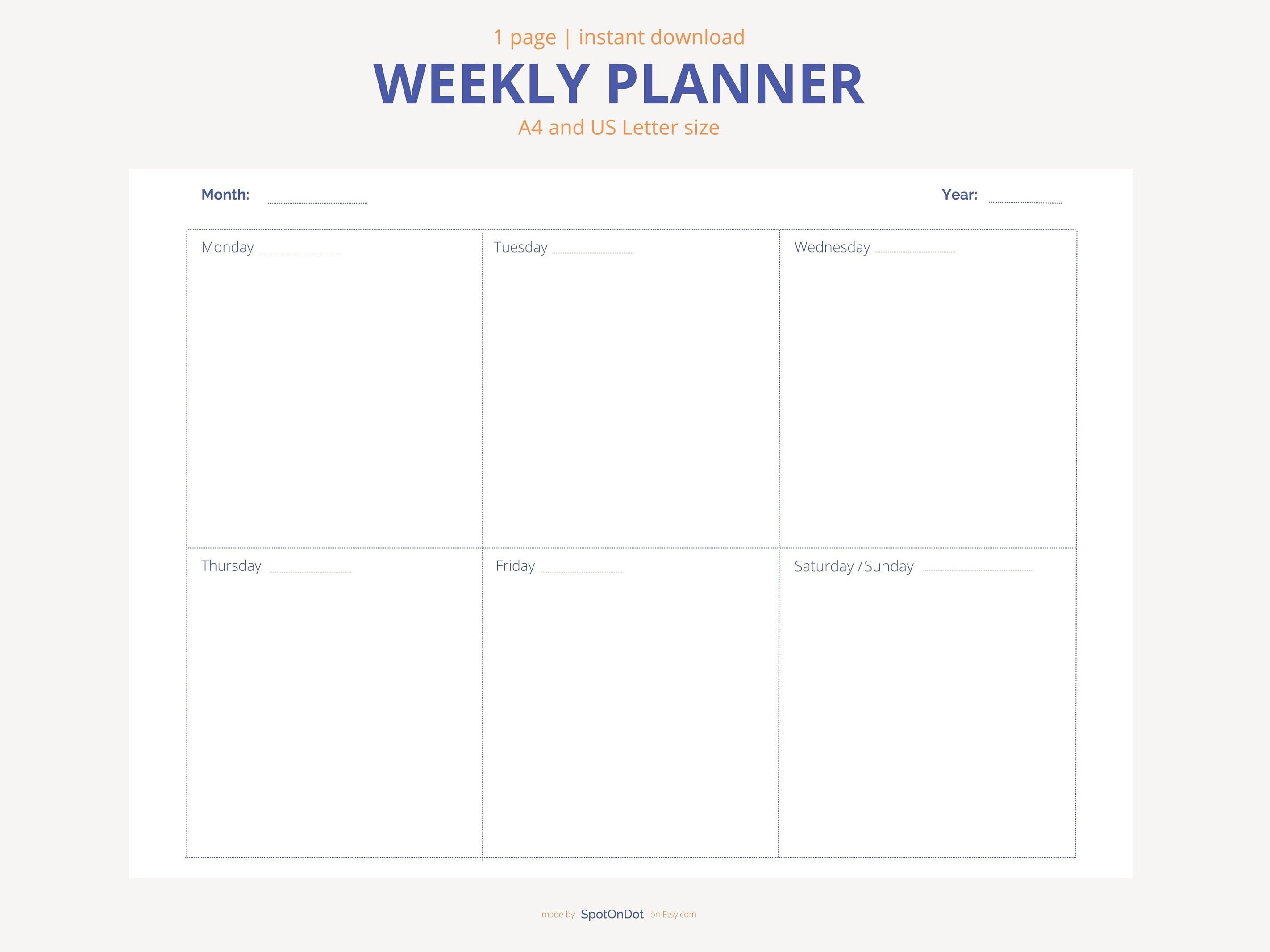 Undated Weekly Planner Printable, Hourly Weekly Planner, Week at a ...