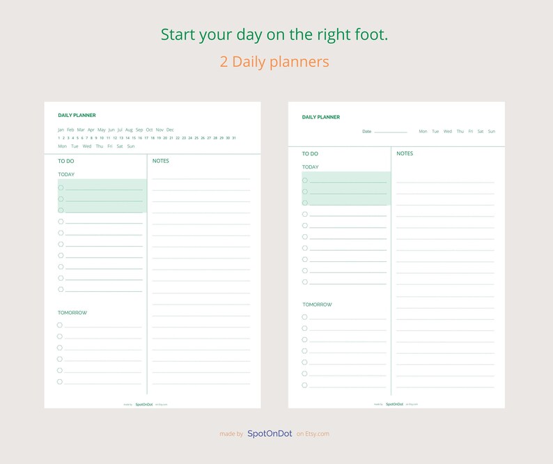 Green 2024 Year Printable Calendar Bundle, Monthly Cal, Weekly Planner ...