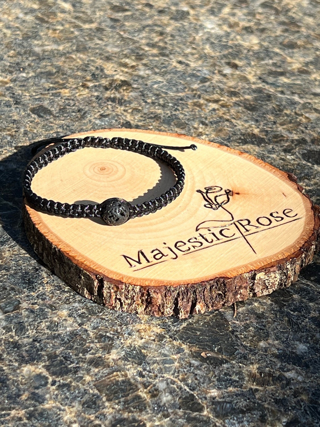 Basalt Lava Rock Minimalist Jewelry Macrame Bracelet Friendship BFF ...