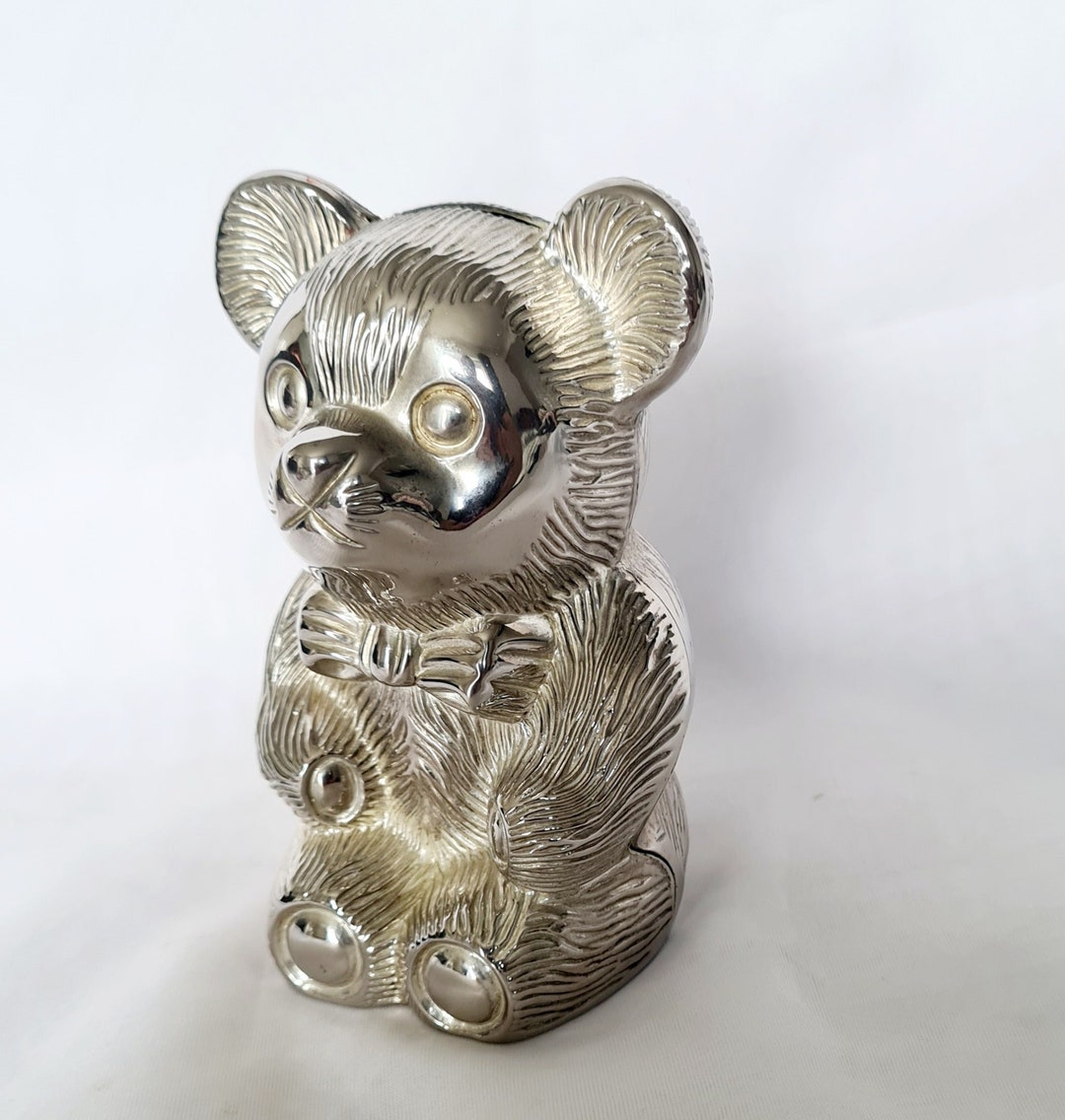 Vintage Silver Plated Teddy Bear Money Box, Teddy Bear Coin Bank - Etsy