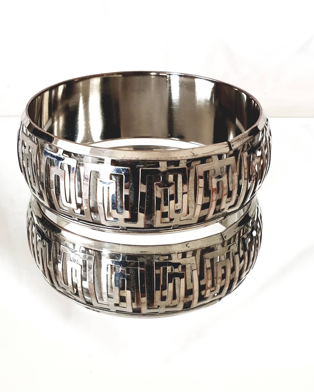 Vintage Metal Bangle, Chunky Cut Work Metal Bangle. Modernist Open Cut ...