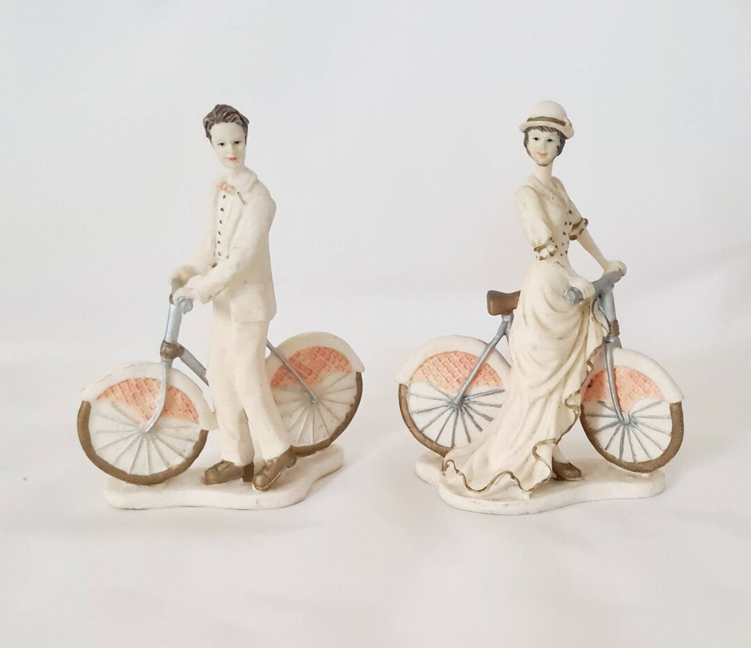 Vintage Shudehill Figurines of Man and Woman Pushing A Bicycle ...