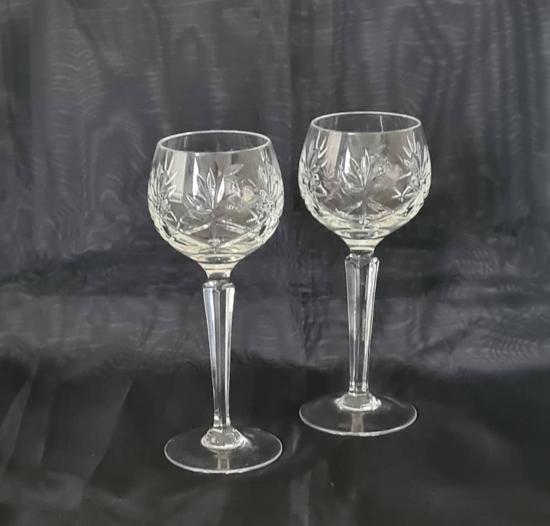 Vintage Set of Two of Cut Glass Wine Glasses, Star Cut Wine Glasses ...