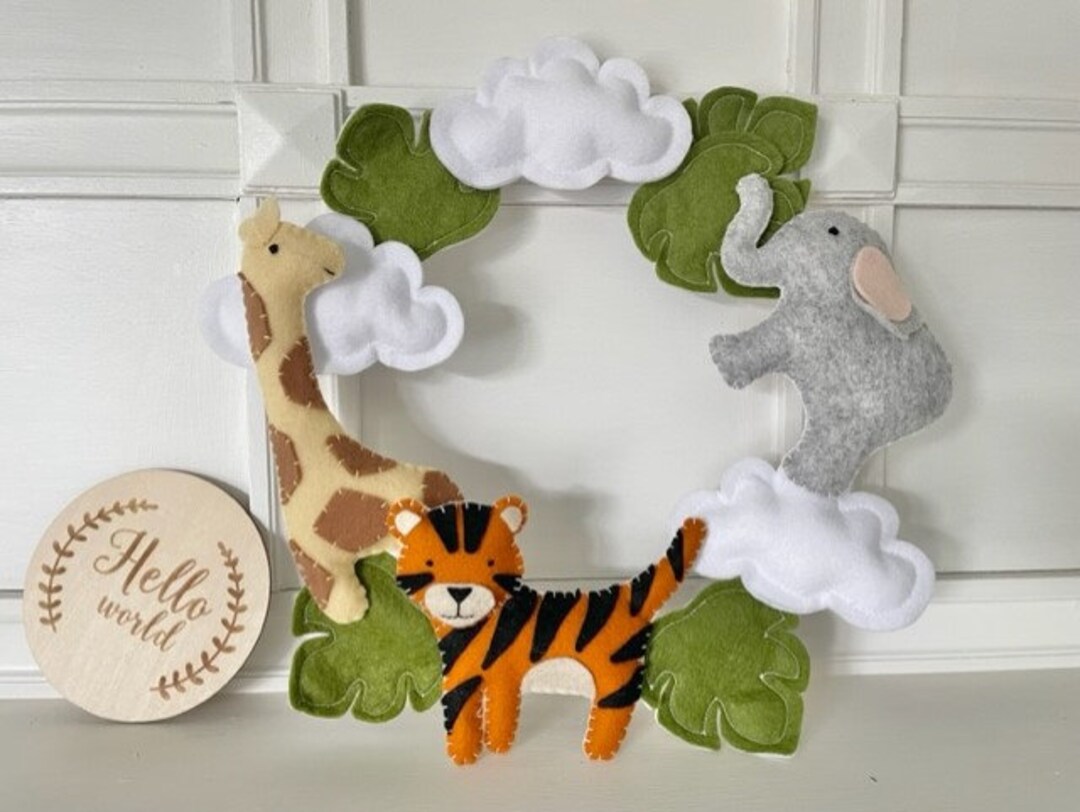 Safari Wreath, Nursery Decor, Animal Wreath, Felt Hoop, Kids Room Decor ...