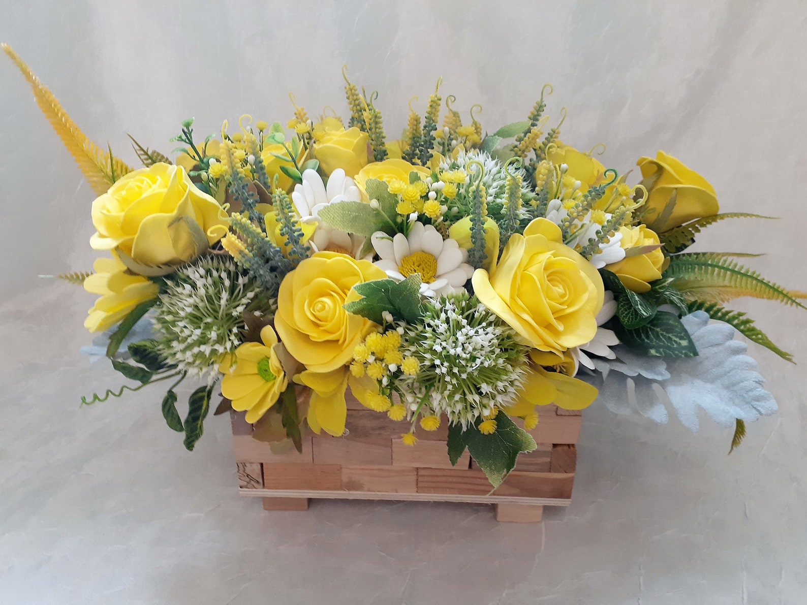 Yellow flower centerpiece Roses and daisies arrangement | Etsy