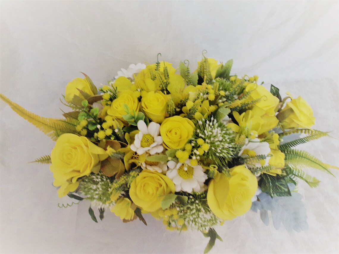 Yellow flower centerpiece Roses and daisies arrangement | Etsy