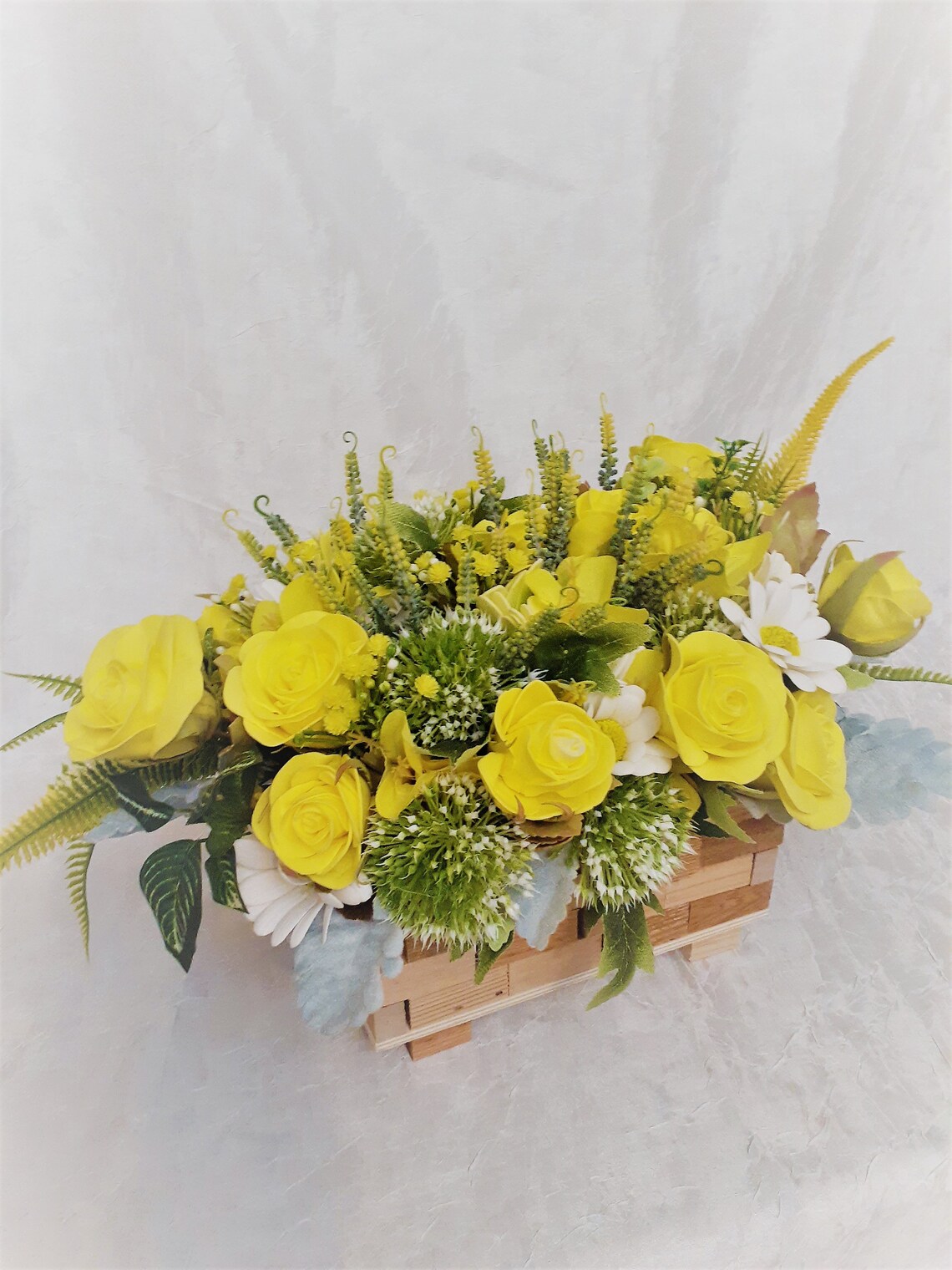 Yellow flower centerpiece Roses and daisies arrangement | Etsy