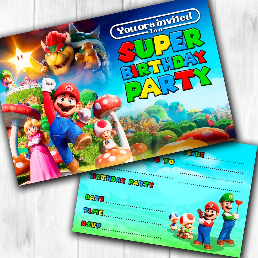 Super Mario Party Invitations - Write on - Printed Double Sided ...