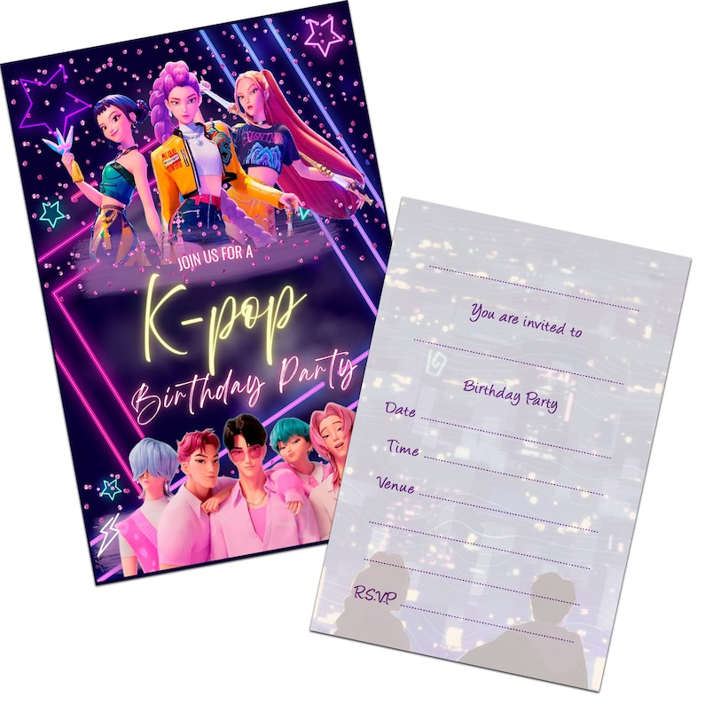 Kpop Monster Party Invitations K-pop Invites - Write on - Printed ...