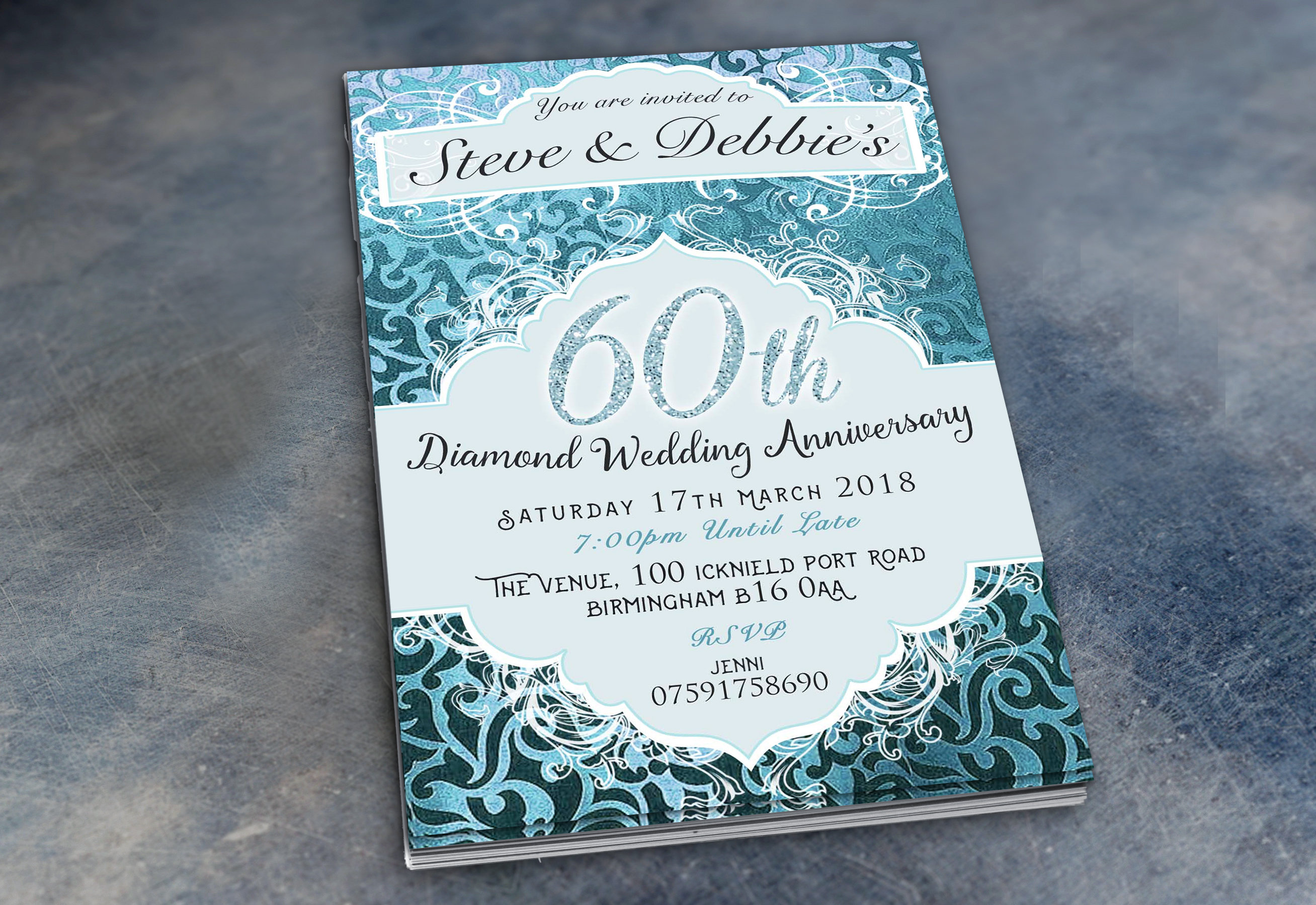 Vintage Diamond Wedding Anniversary Invitations & Envelopes 60th ...