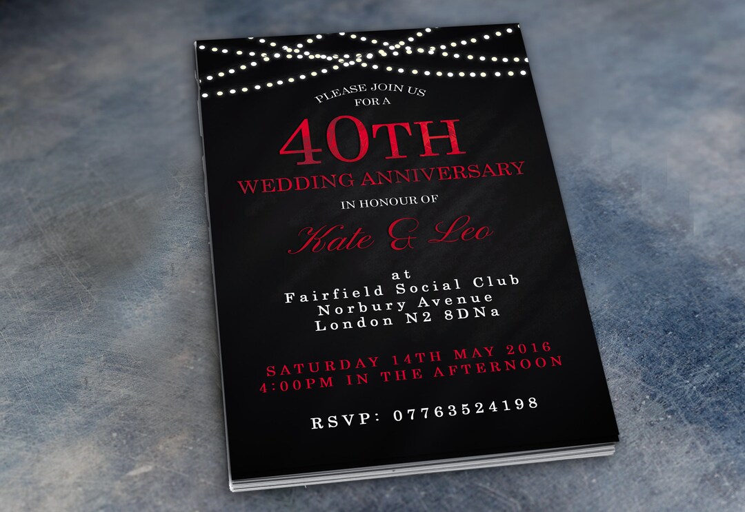 Ruby Wedding Anniversary Invitations & Envelopes 40th Personalised ...