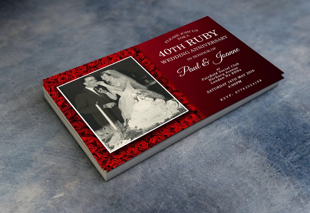 Ruby Wedding Anniversary Invitations & Envelopes 40th - Personalised ...