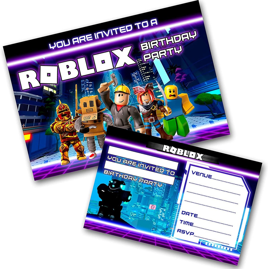 Roblox Party Invitations - Write on - Printed Double Sided - Envelopes ...