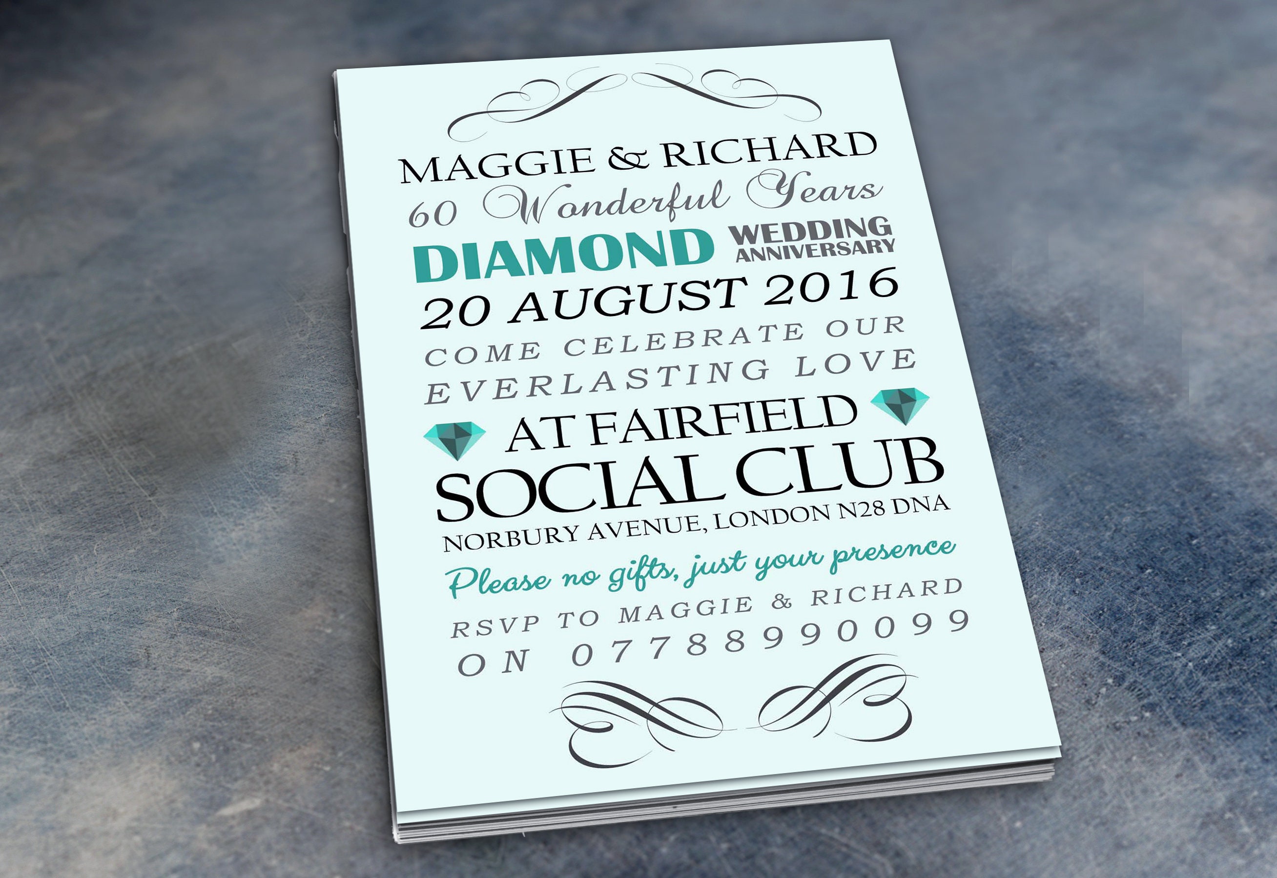 Diamond Wedding Anniversary Invitations & Envelopes 60th | Etsy