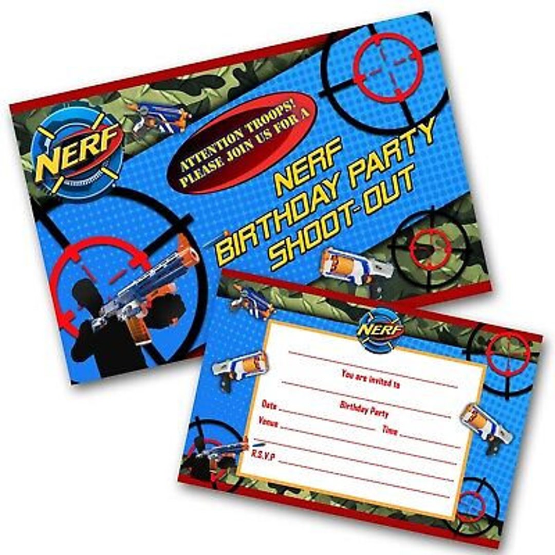 Nerf Party Invitations Write on Printed Double Sided Envelopes Included ...