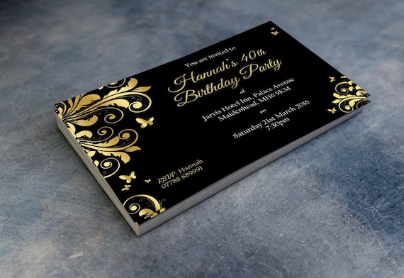 Gold Leaf Birthday Invitations & Envelopes Personalised - Etsy UK