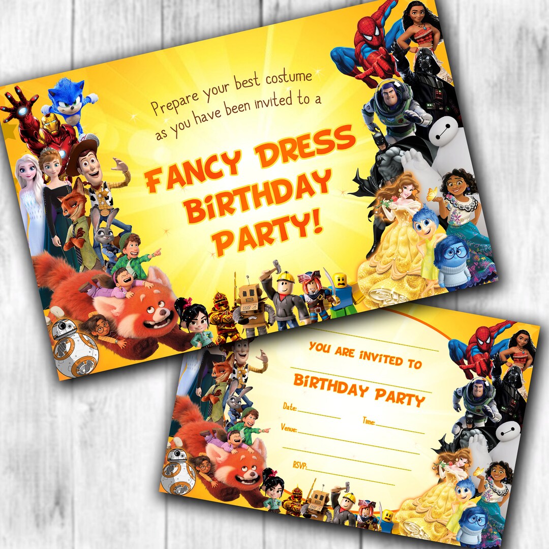 Fancy Dress Party Invitations - Write on - Printed Double Sided ...