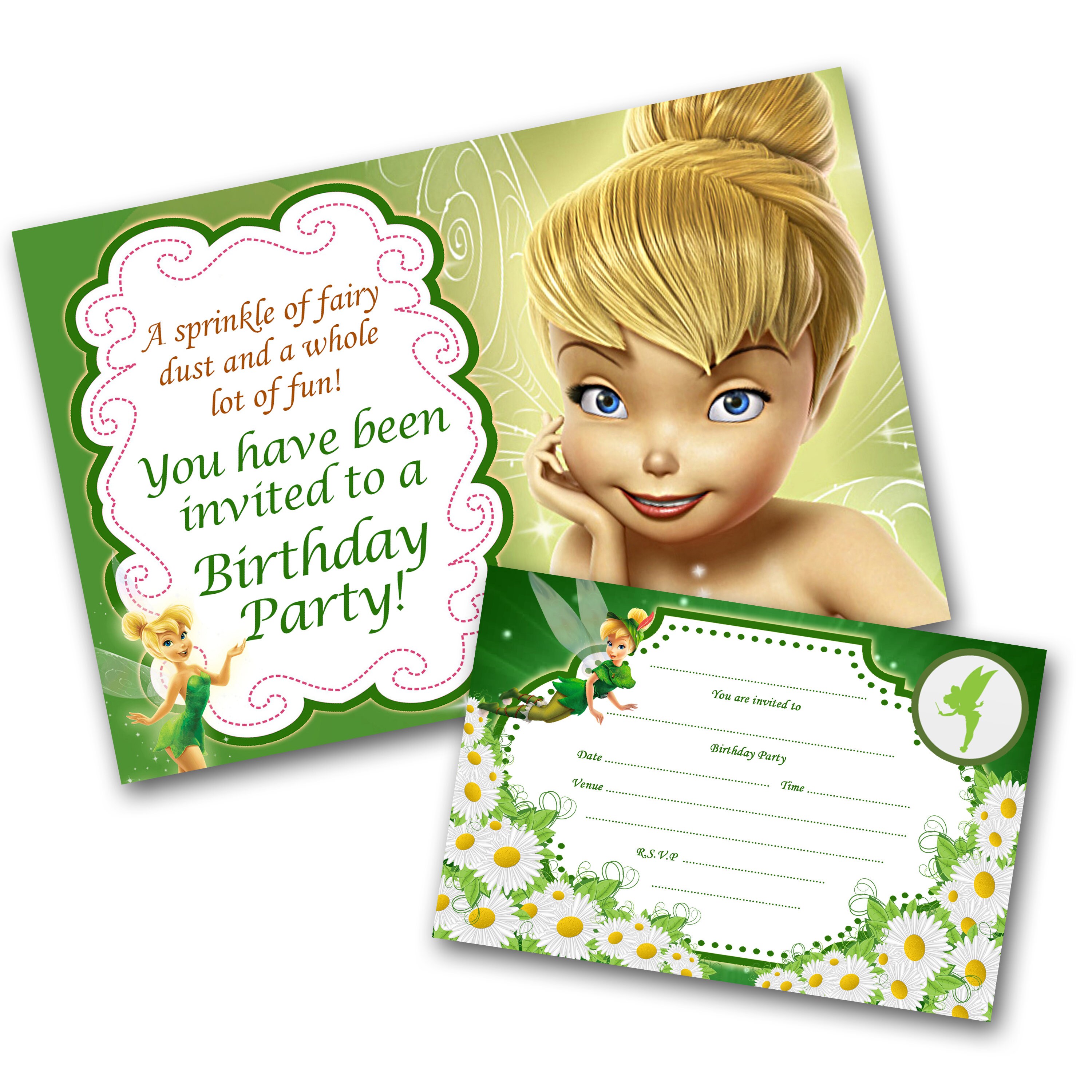 Tinkerbell Party Invitations - Write on - Printed Double Sided ...