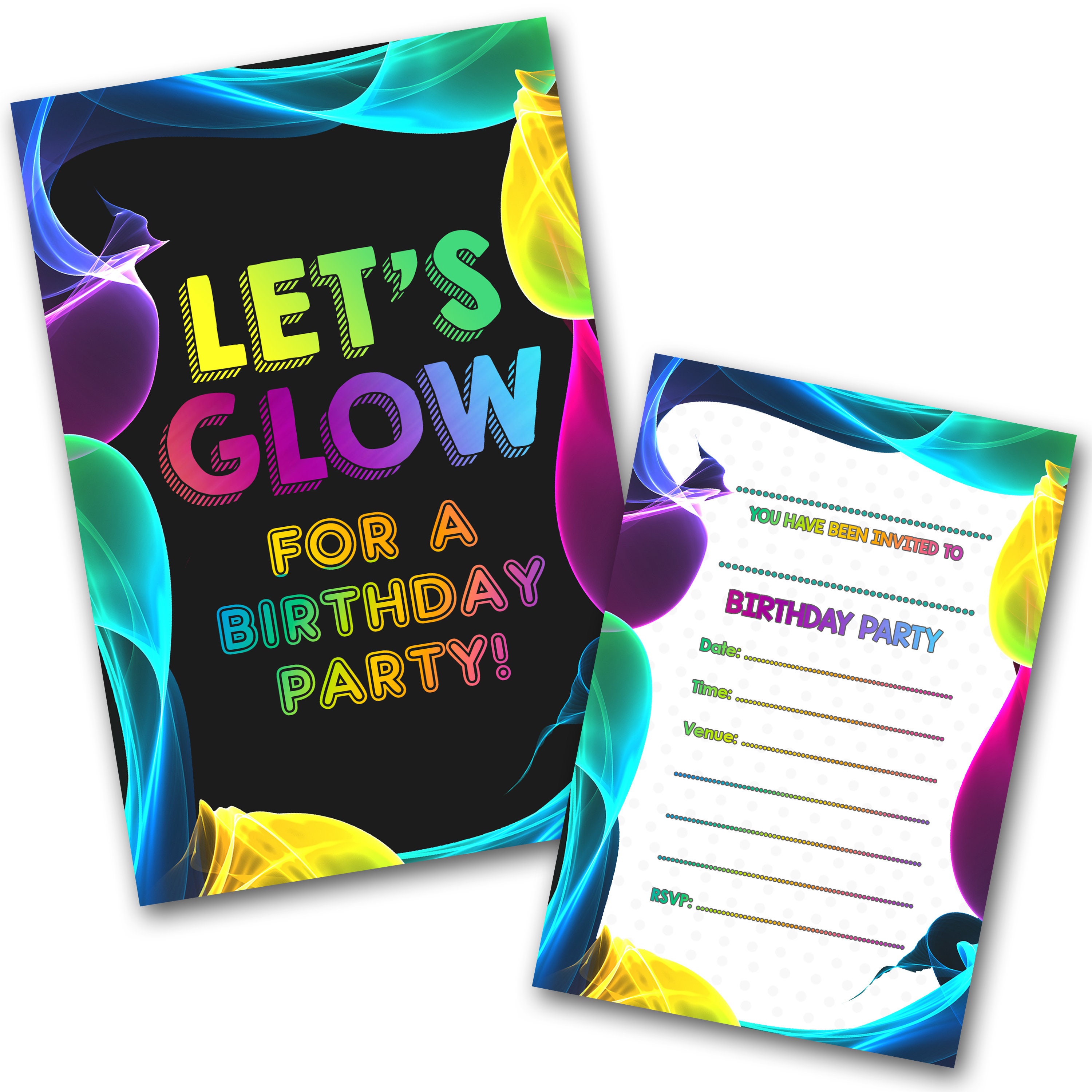 Glow Party Invitations Write on Printed Double Sided Envelopes Included ...