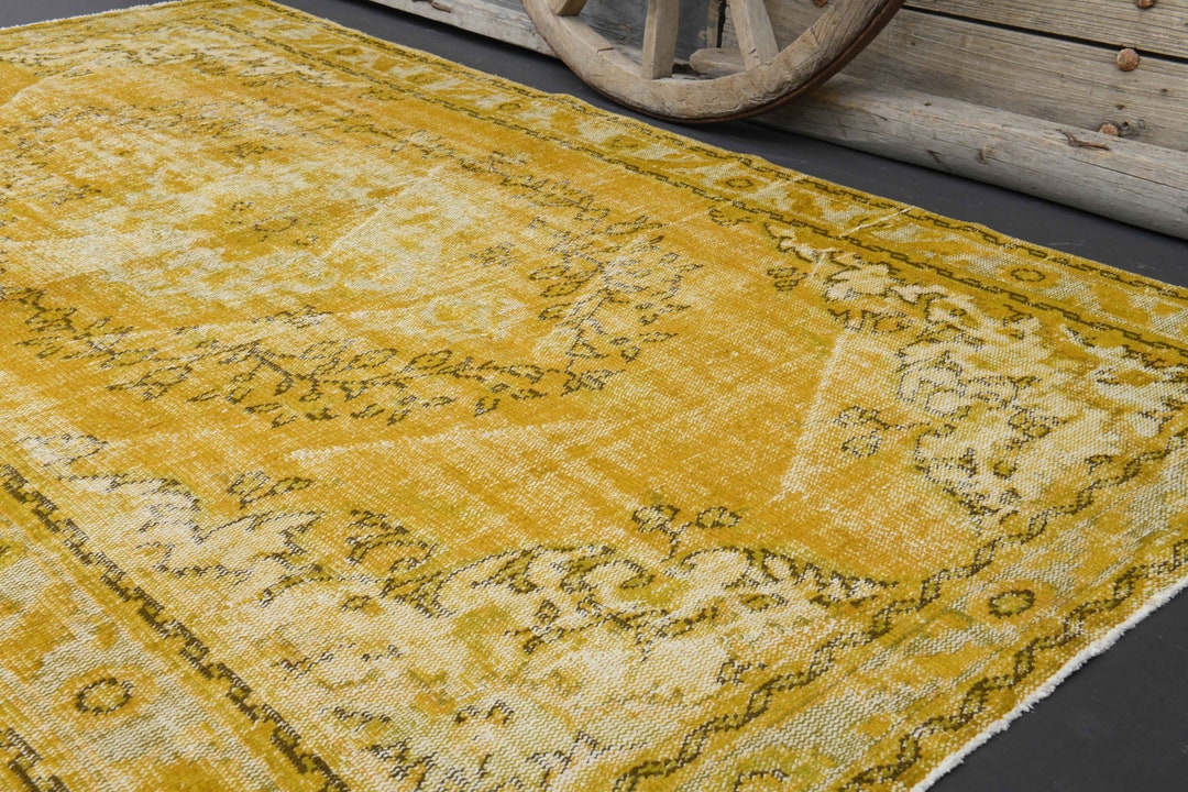 5.3x9.5 METALLIC GOLD Rug, Vintage Turkish Rug, Faded Neutral ...