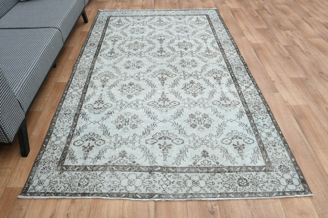 5x9 TURKISH RUG, Beige Brown Vintage Oushak Rug, Faded Floral Beige Rug ...