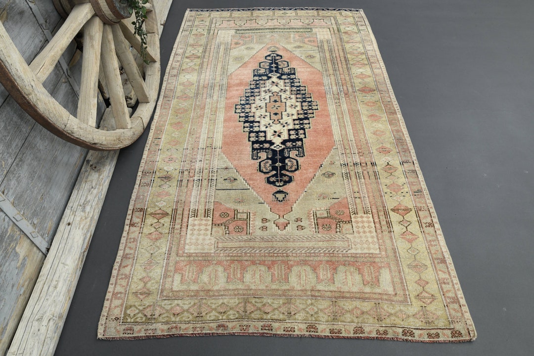 4x7.2 Turkish Rug, Pink Vintage Neutral Turkish Area Rug, Hand Knotted ...