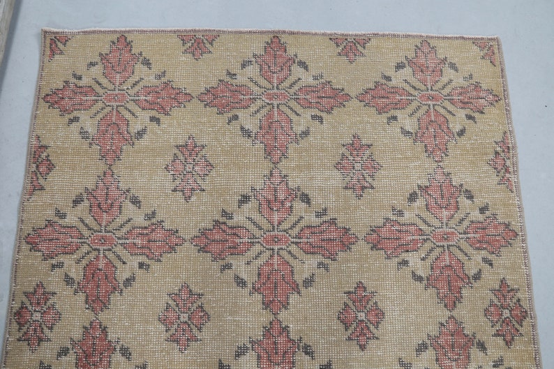 4.2x7.1 VINTAGE RUG Beige Red Authentic Rug Allover Faded - Etsy