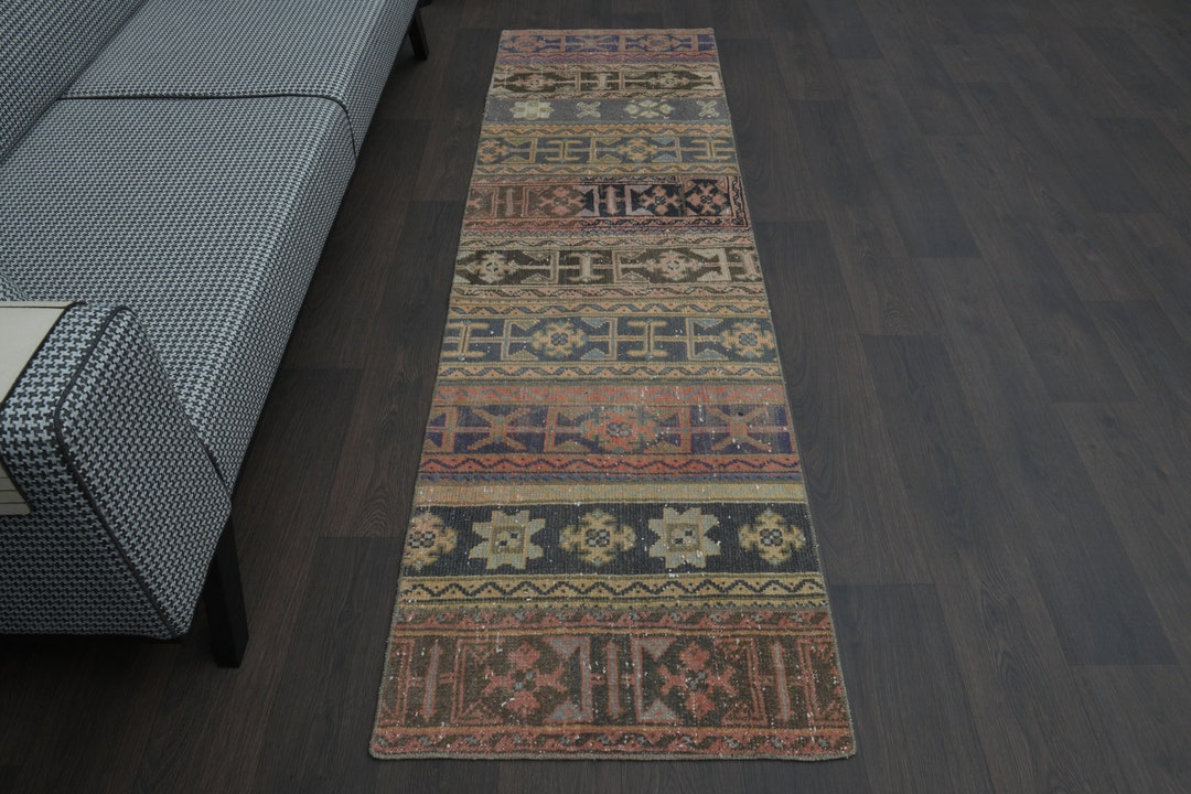 2.3x7.7 Ft, TURKISH PATCHWORK RUG, Neutral Runner, Vintage Wool Runner ...