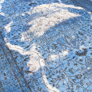 5.6x8.8, Blue Turkish Vintage Rug, Hand-knotted Rug, Oushak Rug, Area ...