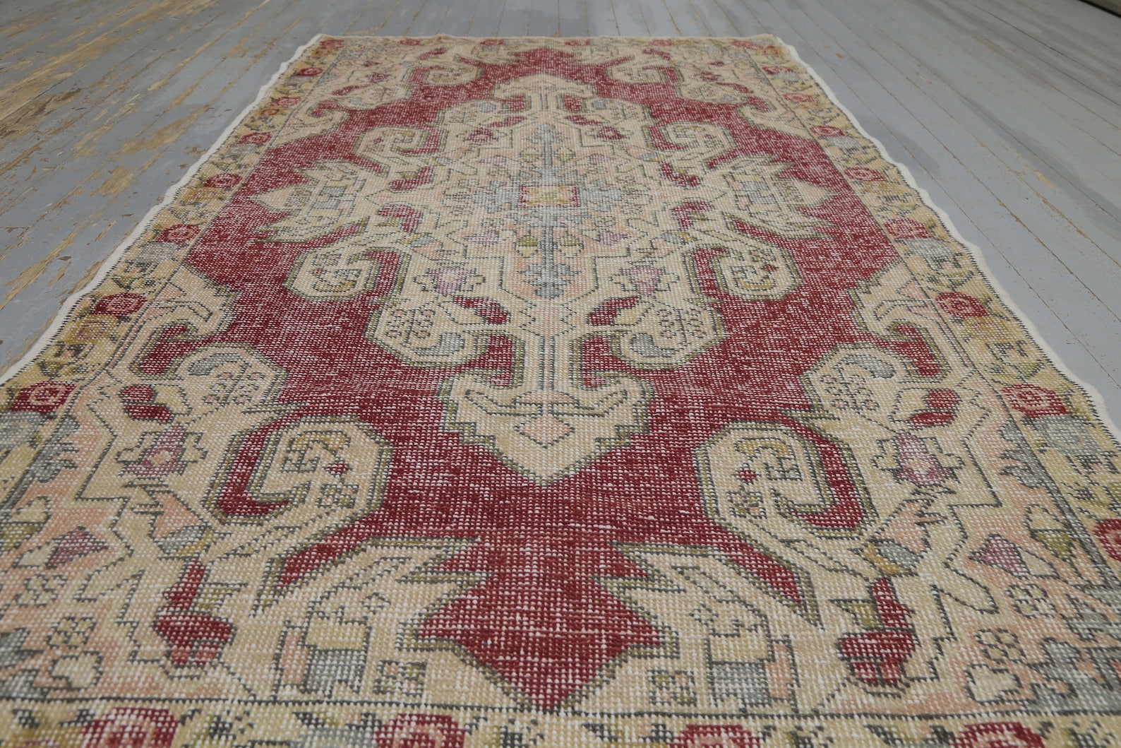 4x7 TURKISH RUG Beige Red Vintage Rug Oushak Rug Area Rug - Etsy