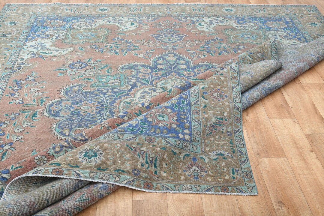 9.6x12.2 Ft, ORANGE BLUE PERSIAN, Oversized Rug, Minimalist Rug ...