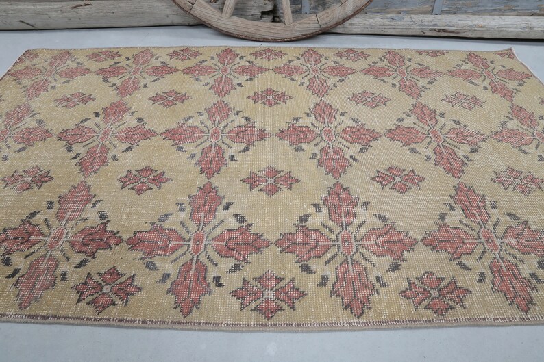 4.2x7.1 VINTAGE RUG Beige Red Authentic Rug Allover Faded - Etsy