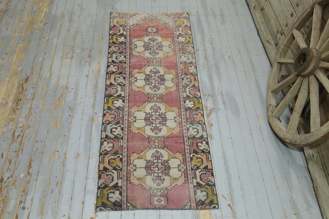 2.7x7.7 Turkish Vintage Pink Red Wool Runner, Handmade, Runner Rug ...