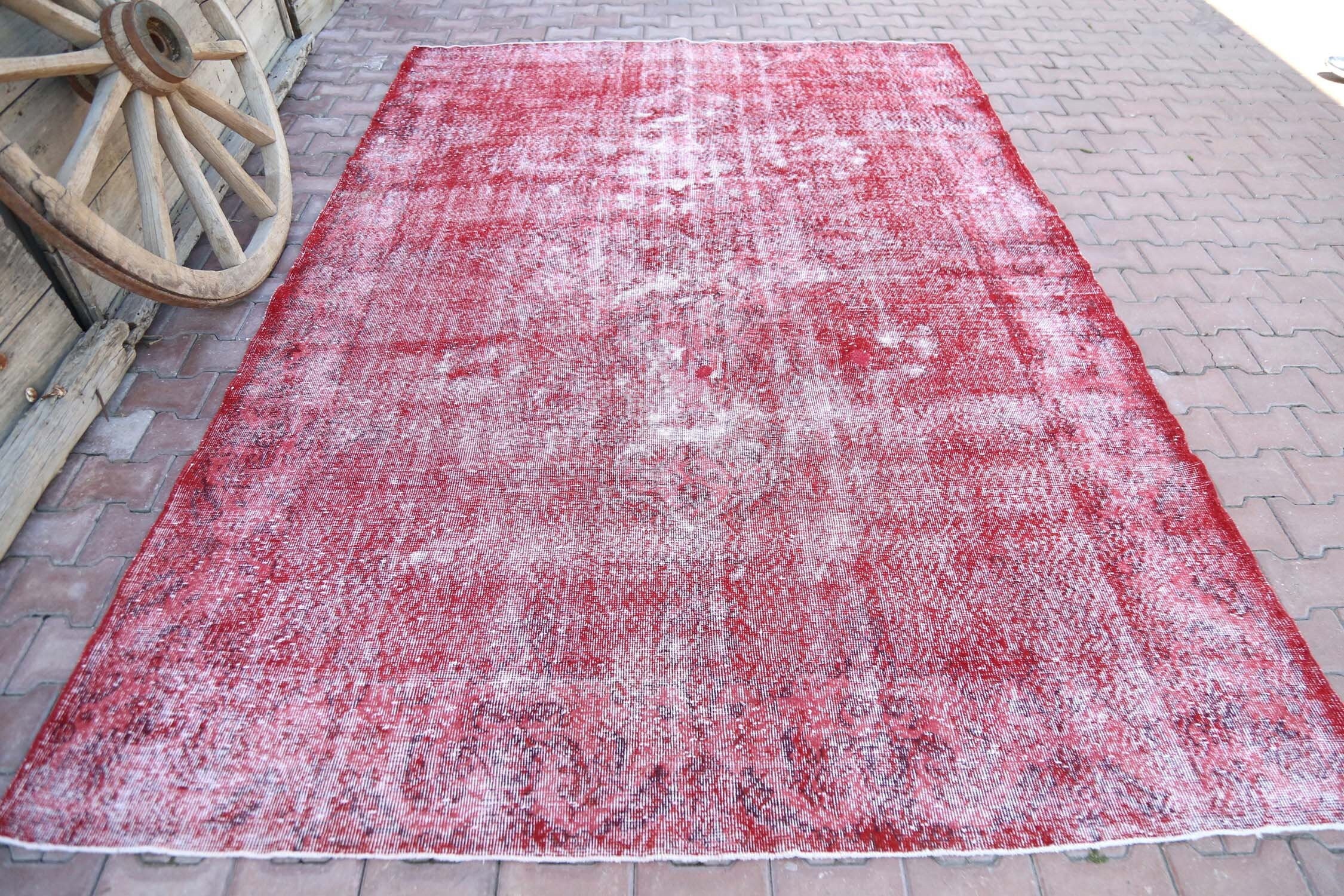 7.1x10.5 Faded Distressed Red Vintage Turkish Oushak Rug | Etsy