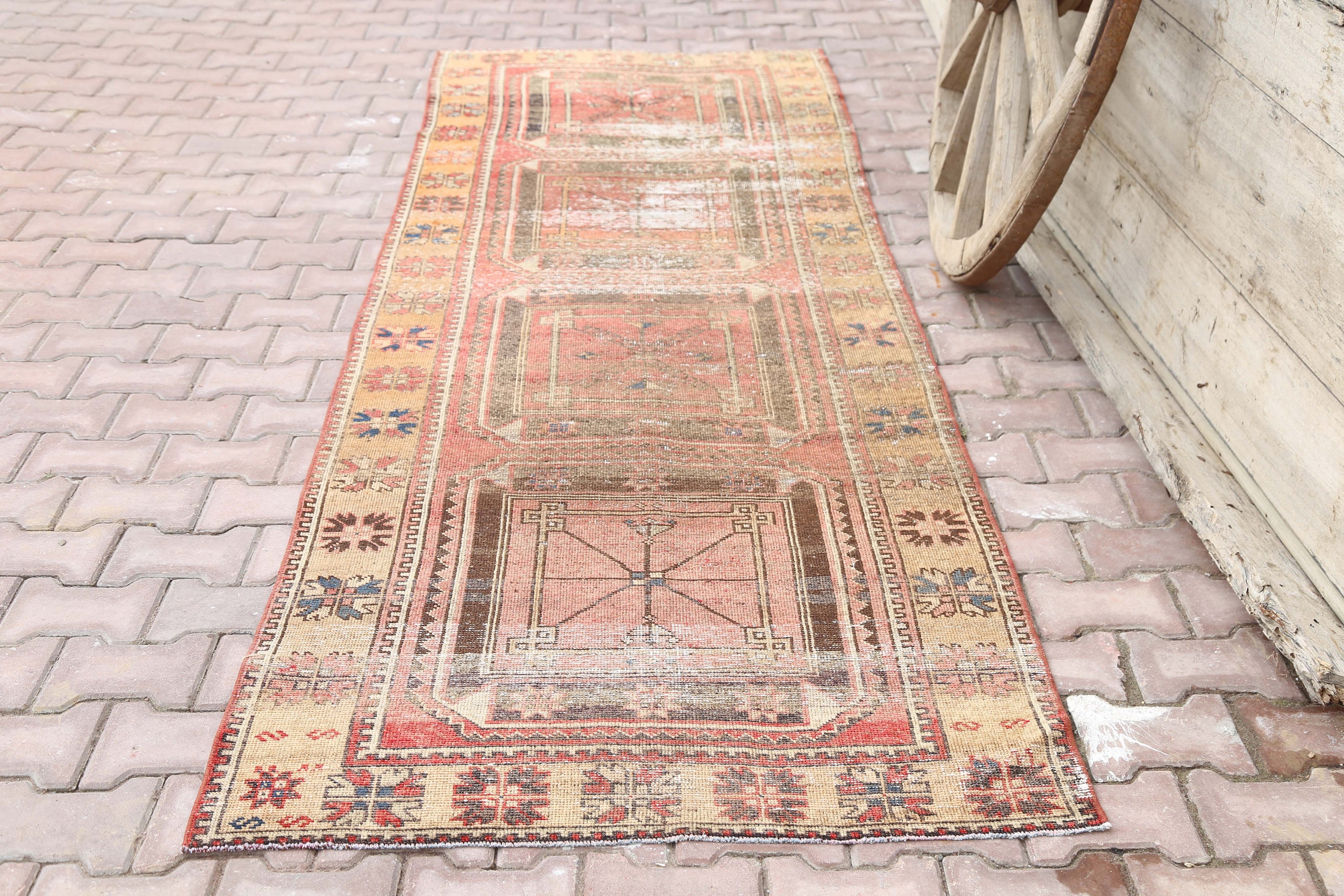 3.5x10.6, TURKISH Runner, Orange Red Rug Turkish Vintage Runner ...