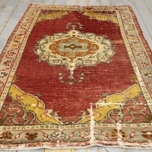 2.4x4.4, Turkish Throw Red Beige Royal Oushak Small Vintage Rug, Home ...