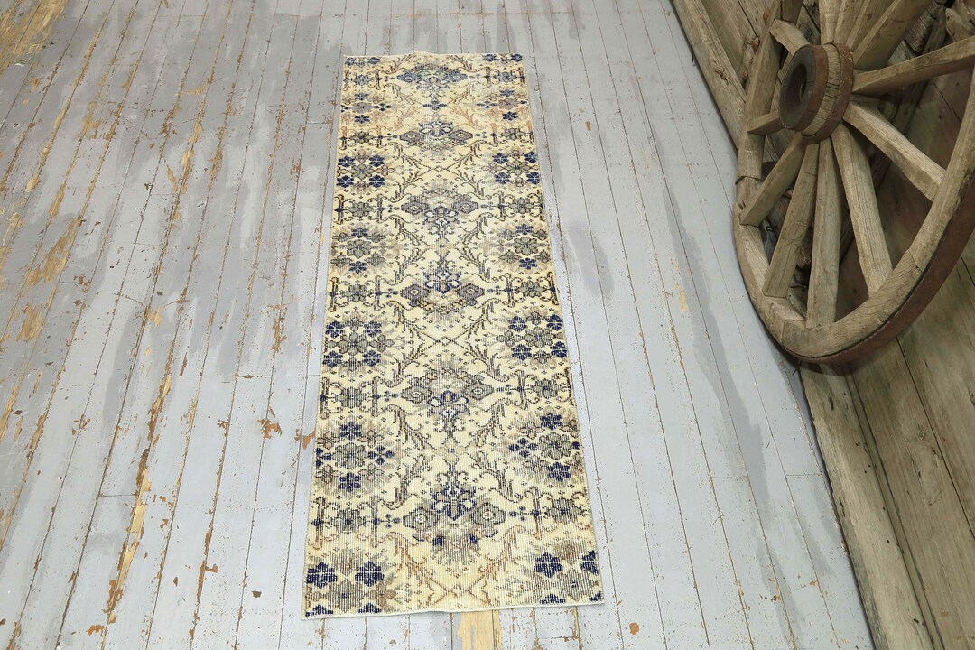 2x6.9, IKAT RUNNER RUG, Beige Turkish Runner, Floral, Vintage Runner ...