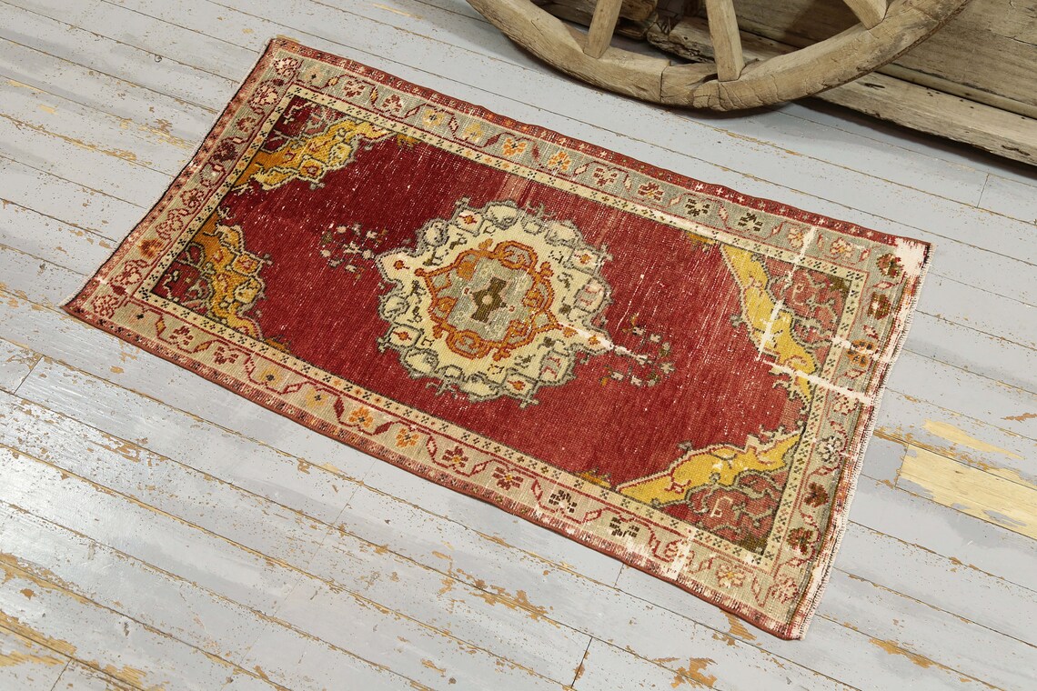 2.4x4.4, Turkish Throw Red Beige Royal Oushak Small Vintage Rug, Home ...