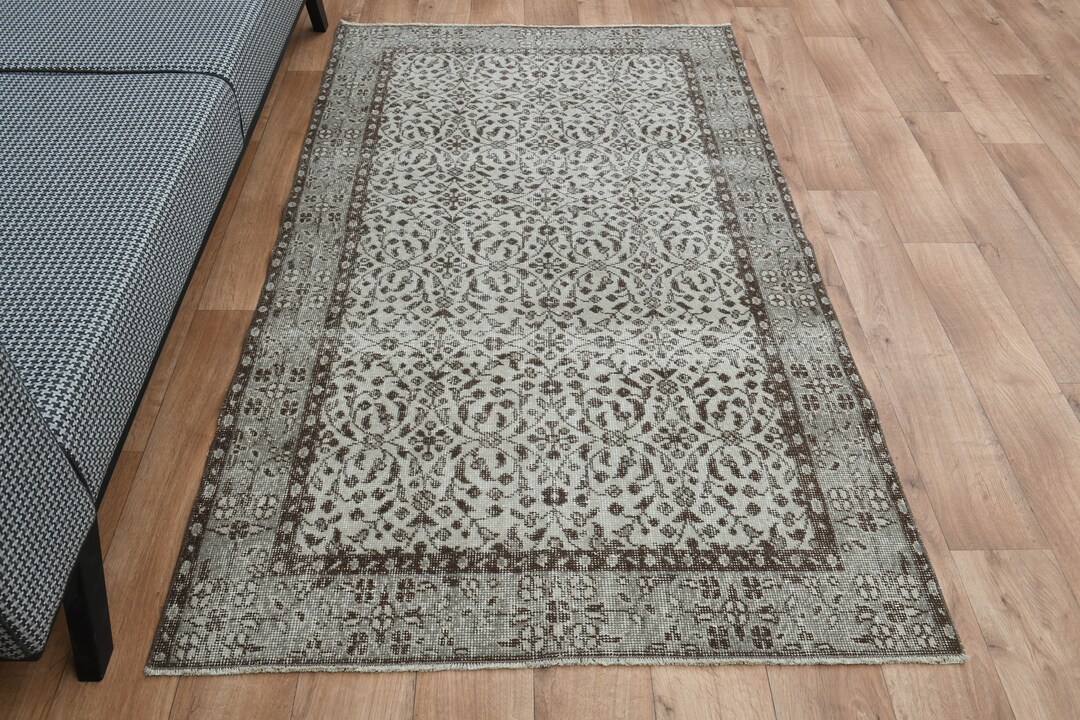 3.8x6.6 TURKISH Vintage Rug, Beige Area Rug, Handmade Oushak Rug ...