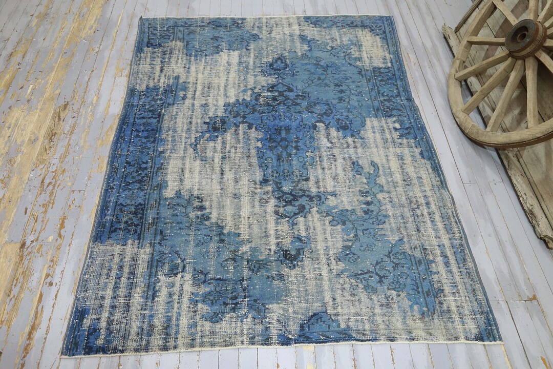 6.2x8.5, TURKISH RUG, Blue Vintage Area Rug, Wool Rug, Oushak Rug, Hand ...