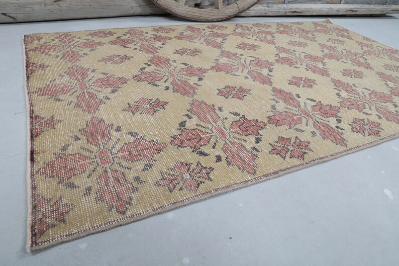 4.2x7.1 VINTAGE RUG Beige Red Authentic Rug Allover Faded - Etsy