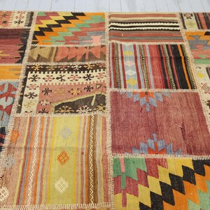6.4x9.6, Kilim Vintage Turkish Patchwork Rug, Wool Flatweave Handmade ...
