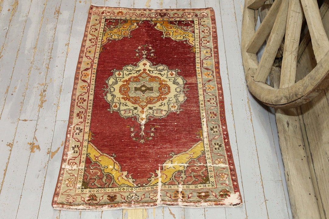 2.4x4.4, Turkish Throw Red Beige Royal Oushak Small Vintage Rug, Home ...