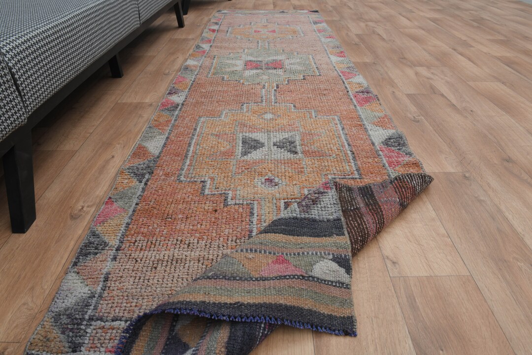 2.8x10.2 Ft, STAIR WOOL RUNNER, Orange Turkish Rug, Oushak Runners ...
