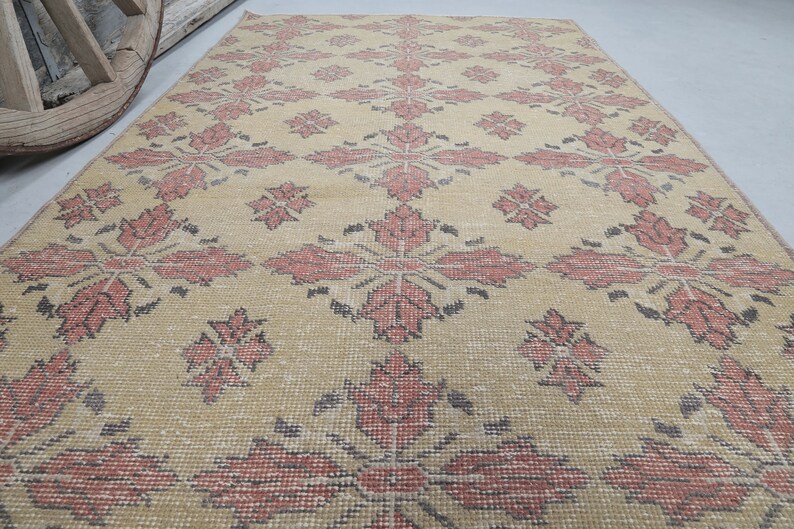 4.2x7.1 VINTAGE RUG Beige Red Authentic Rug Allover Faded - Etsy