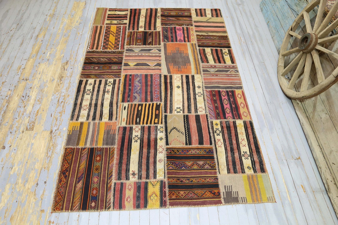 6.4x10.2 Kilim Flatweave Patchwork Rug, Authentic Antique Area Rug ...