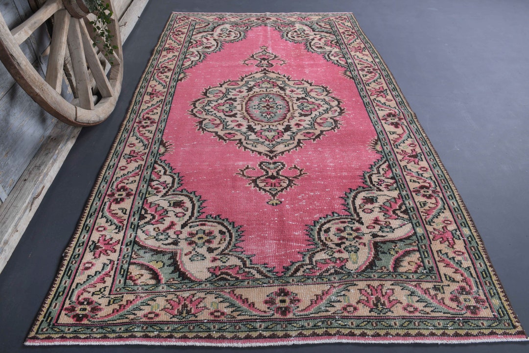 5x9 Turkish Pink Rug, Oriental Vintage Area Rugs, Turkish Rug, Carpet ...