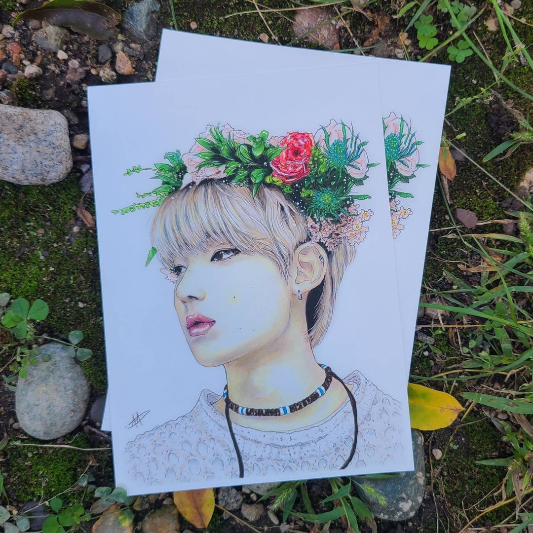5 X 7” Marker Drawing of Enhypen’s Sunoo W/ Flower Crown - Etsy